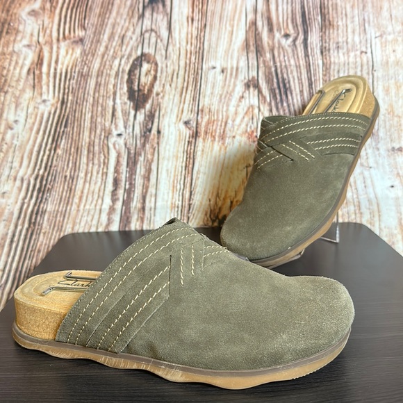 Clarks | Shoes | Clarks Collection Brynn Suede Leather Slip On Mules ...